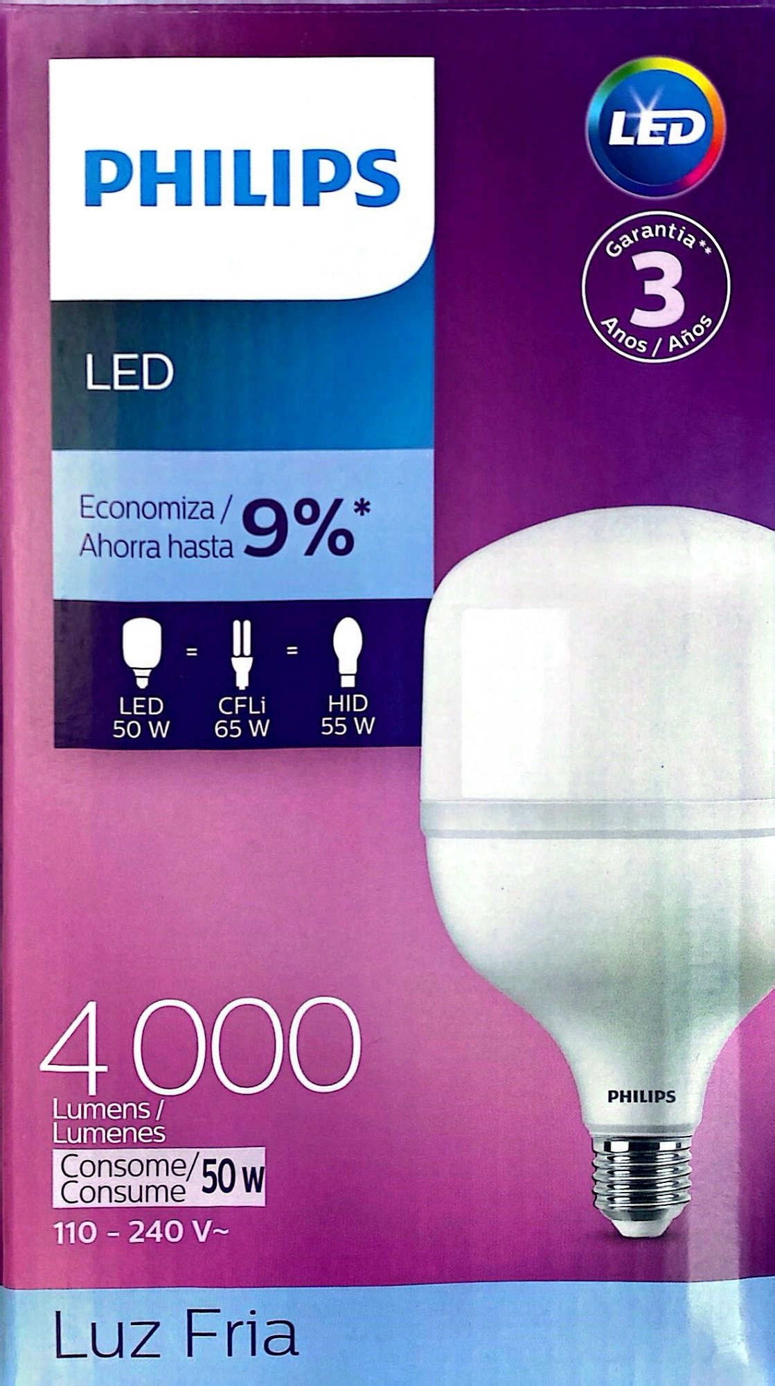 Lâmpada LED TForce Core HB E27 Philips 50w - 6500K - Luz Branca